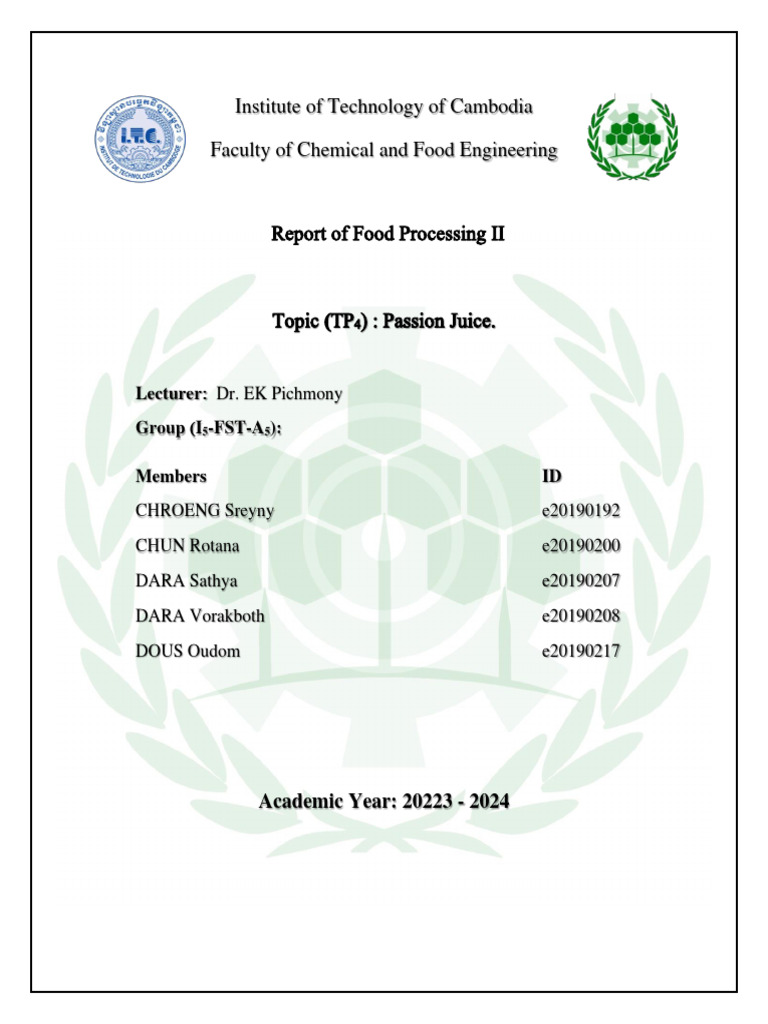 Report TP4 - I5-FST-A5-Food Processing II | PDF | Juice | Diet & Nutrition