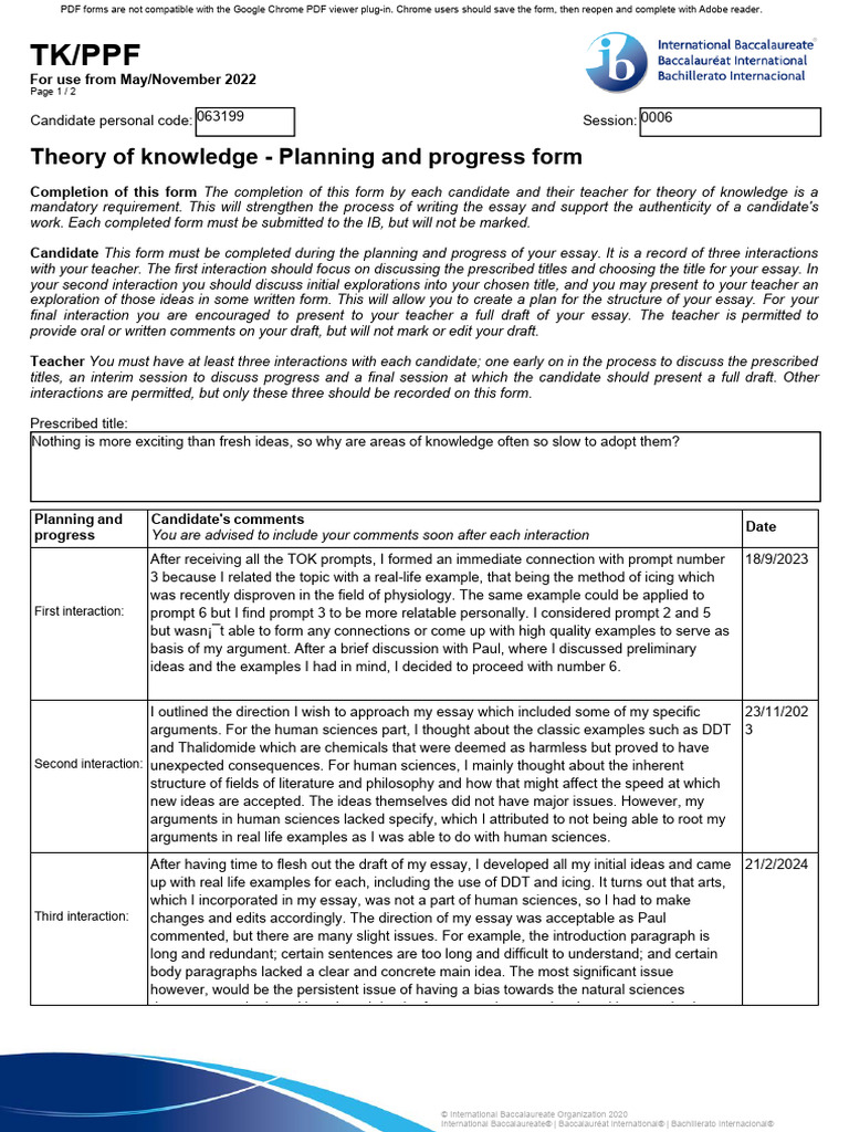 TOK Essay Interaction Form | PDF | Science | Essays