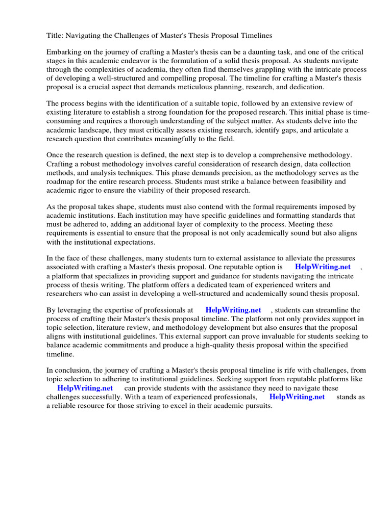 Masters Thesis Proposal Timeline | PDF | Thesis | Methodology