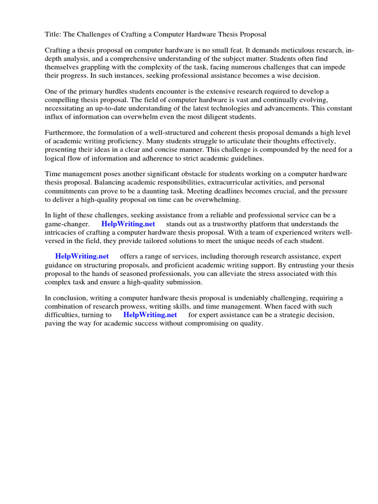 Computer Hardware Thesis Proposal | PDF | Thesis | Cloud Computing Computer Hardware Thesis Proposal | PDF | Thesis | Cloud Computing