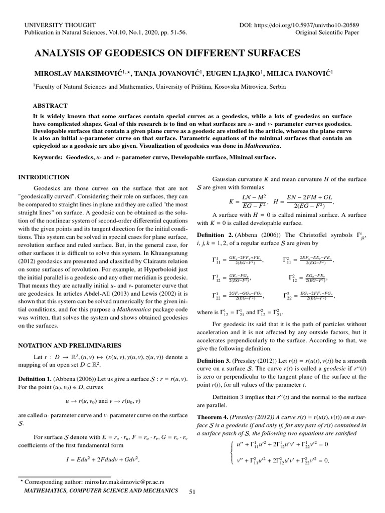 Analysis of Geodesics on Different Surfaces | PDF