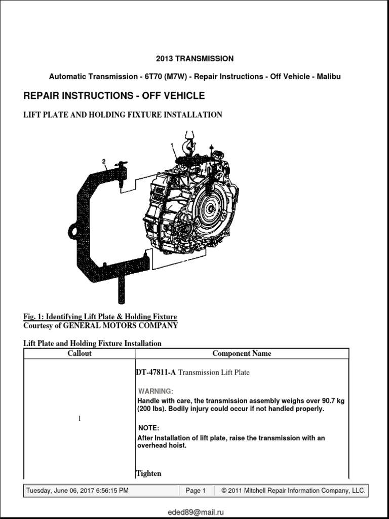 AUTOMATIC TRANSMISSION 6T70 (M7W) - REPAIR INSTRUCTION - OFF VEHICLE ...