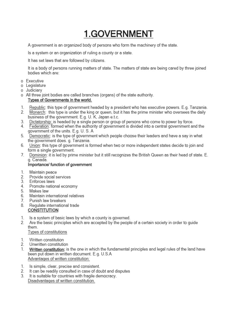 Civics Notes Form Two | PDF | Politics | Law