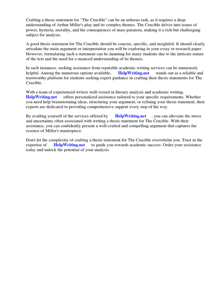 Good Thesis Statements For The Crucible | PDF