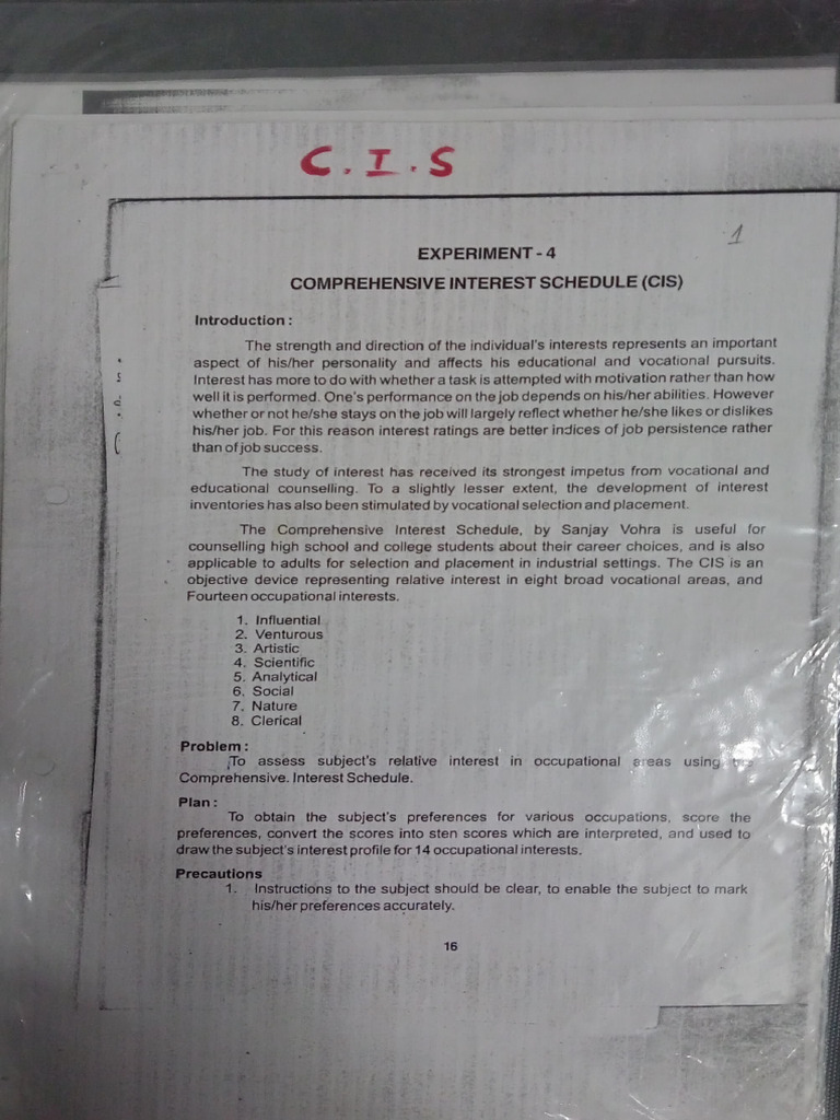 Comprehensiveinterest Schedule (Cis) | PDF | Psychology | Behavioural Sciences
