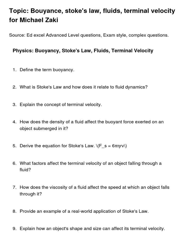 Michael Zaki | PDF | Buoyancy | Drag (Physics)