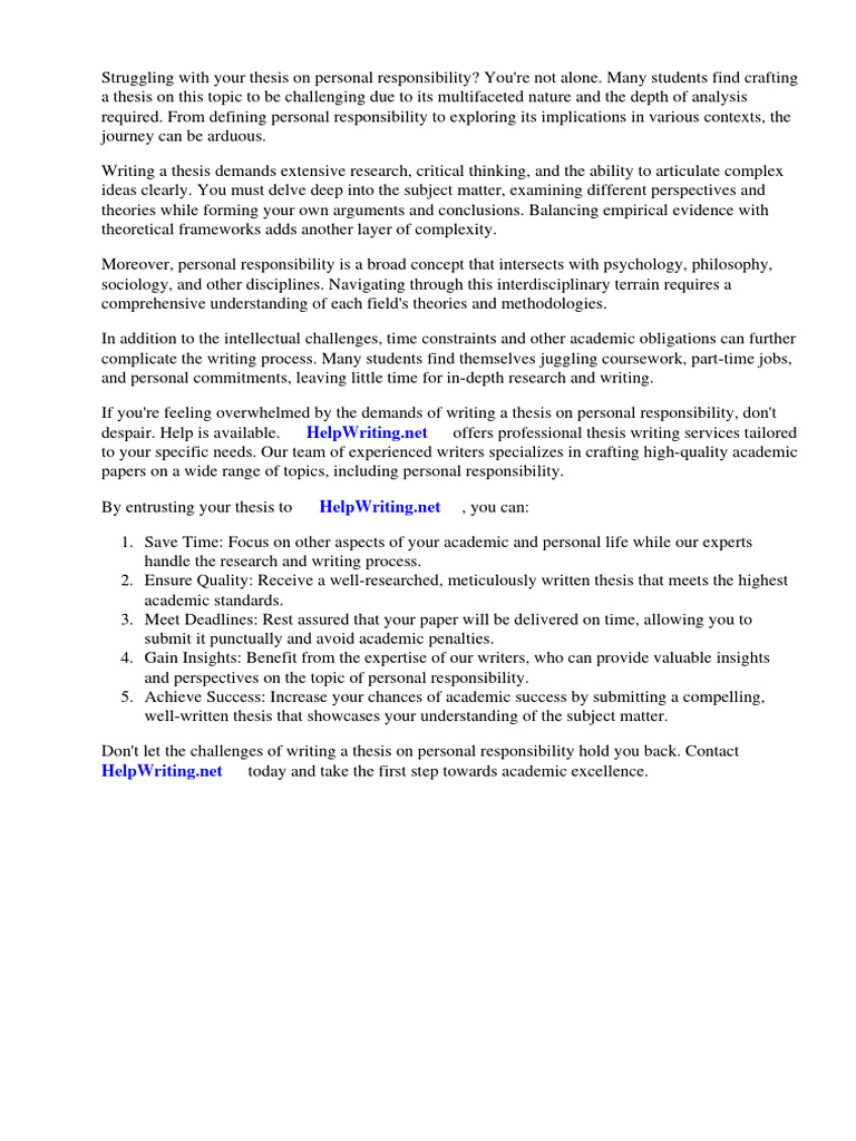 Thesis On Personal Responsibility | PDF