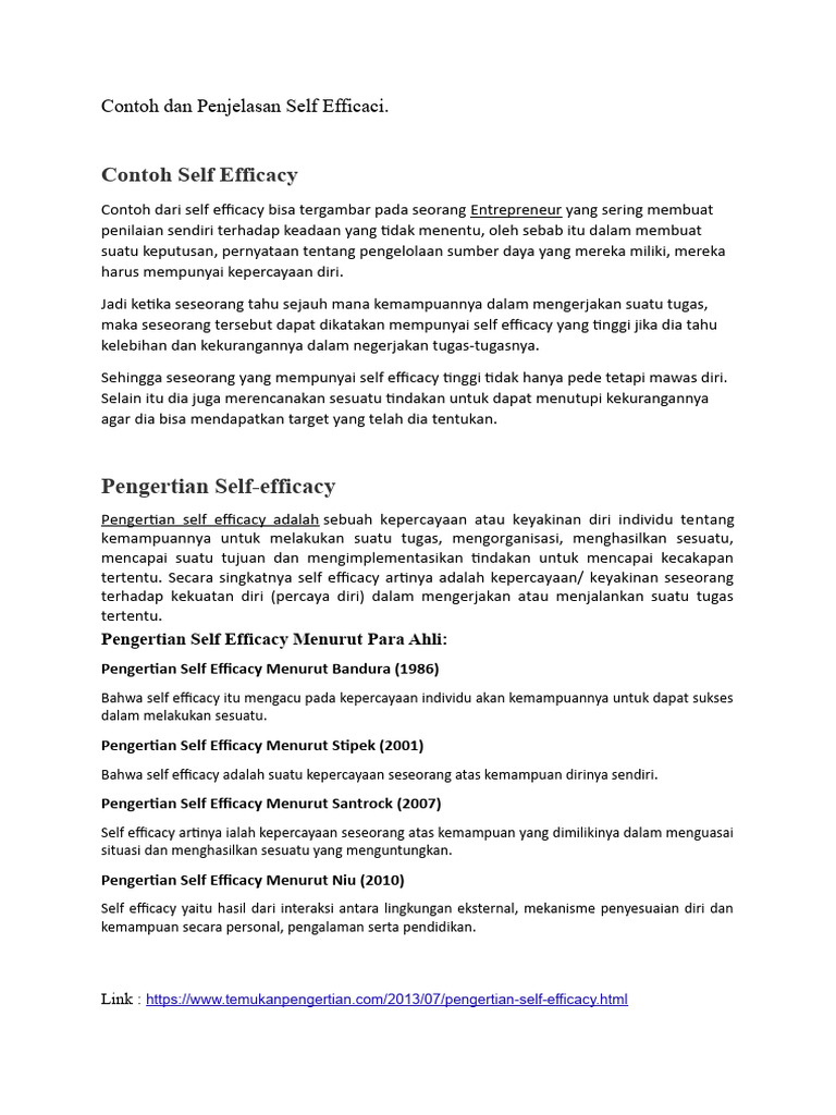 Contoh Dan Penjelasan Self Efficaci | PDF