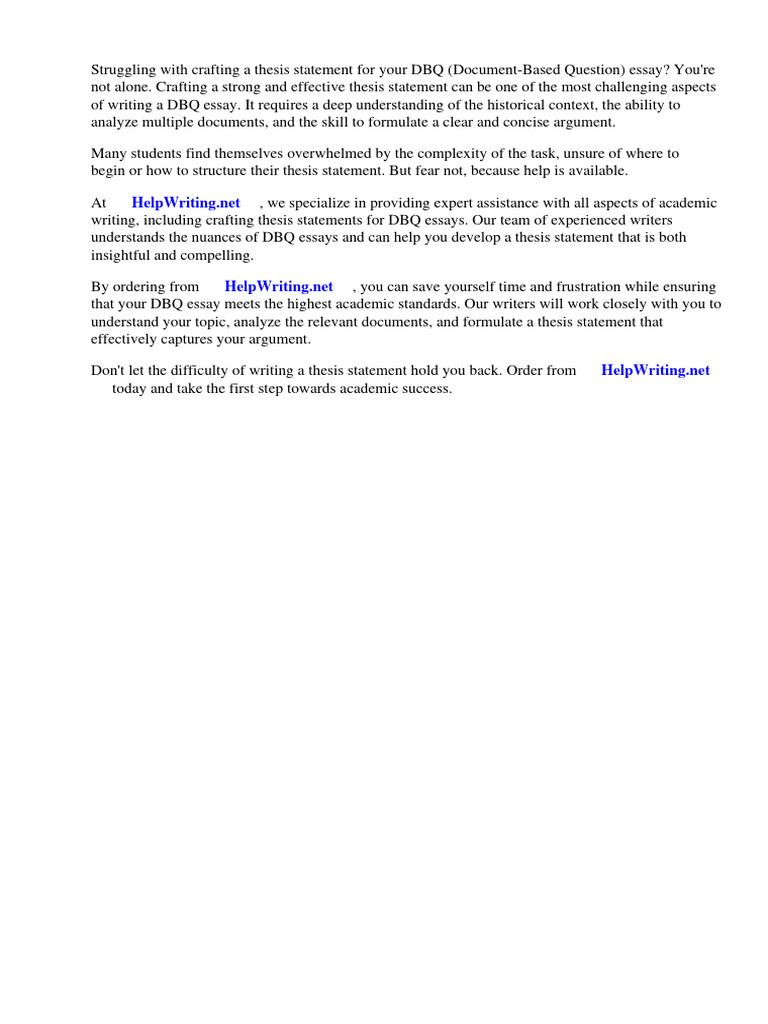Thesis Statement For DBQ | PDF | Essays | Thesis