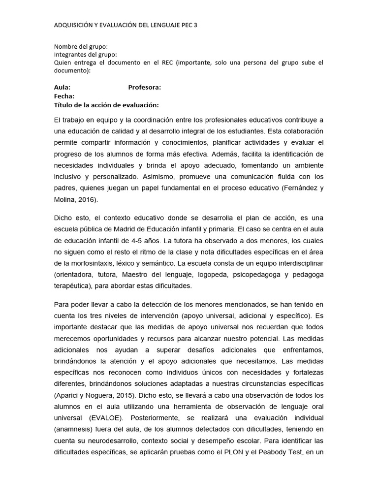 PEC 3 - R3 - Hoja de Respuestas Grupo 5 | PDF | Evaluación | Aquisición de idioma