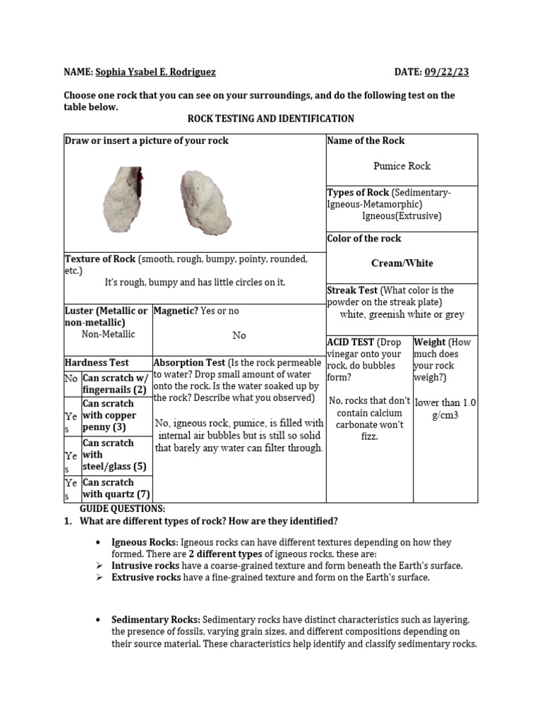 Activity 3 Rock Identification | PDF