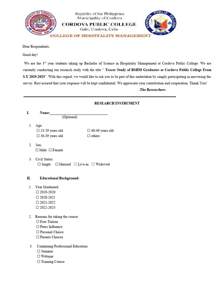 CPC Sample Research Instrument 1 | PDF | Employment | Communication
