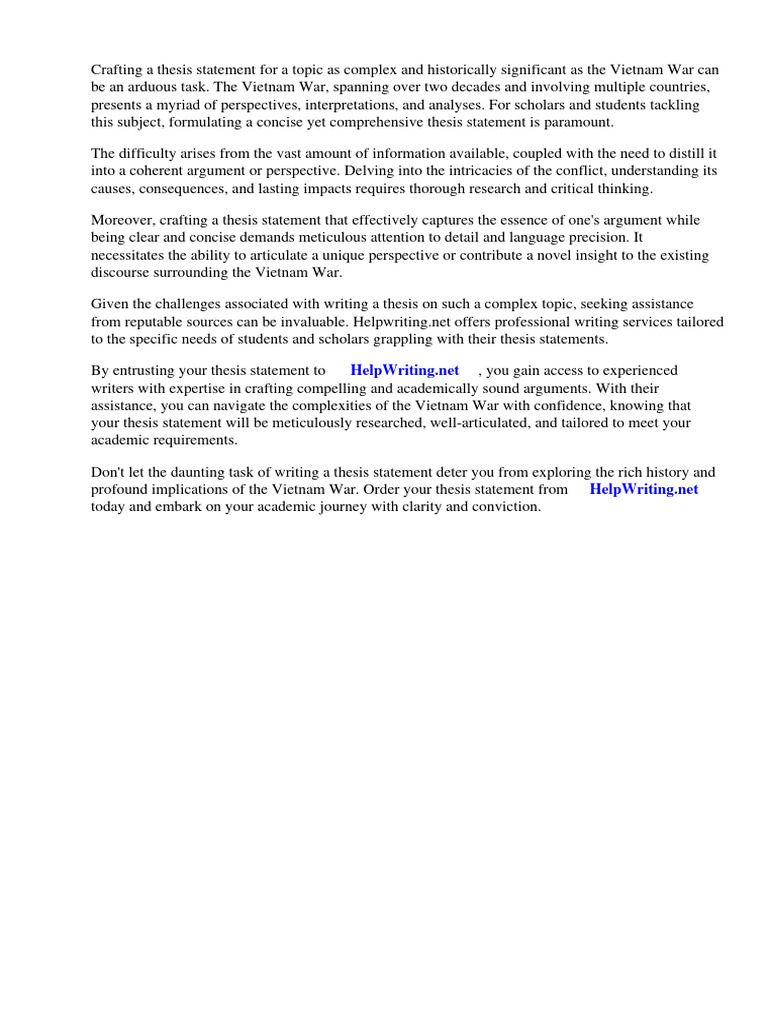 Thesis Statement Example for Vietnam War | PDF | Vietnam War | Vietnam