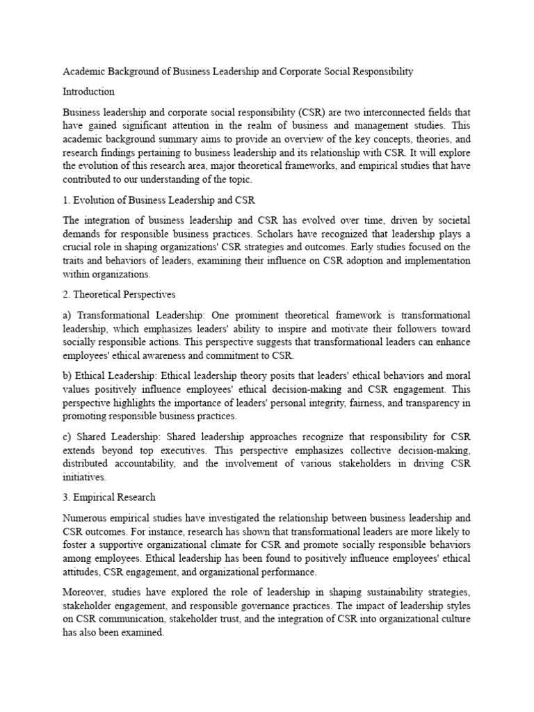 Document | PDF | Corporate Social Responsibility | Leadership