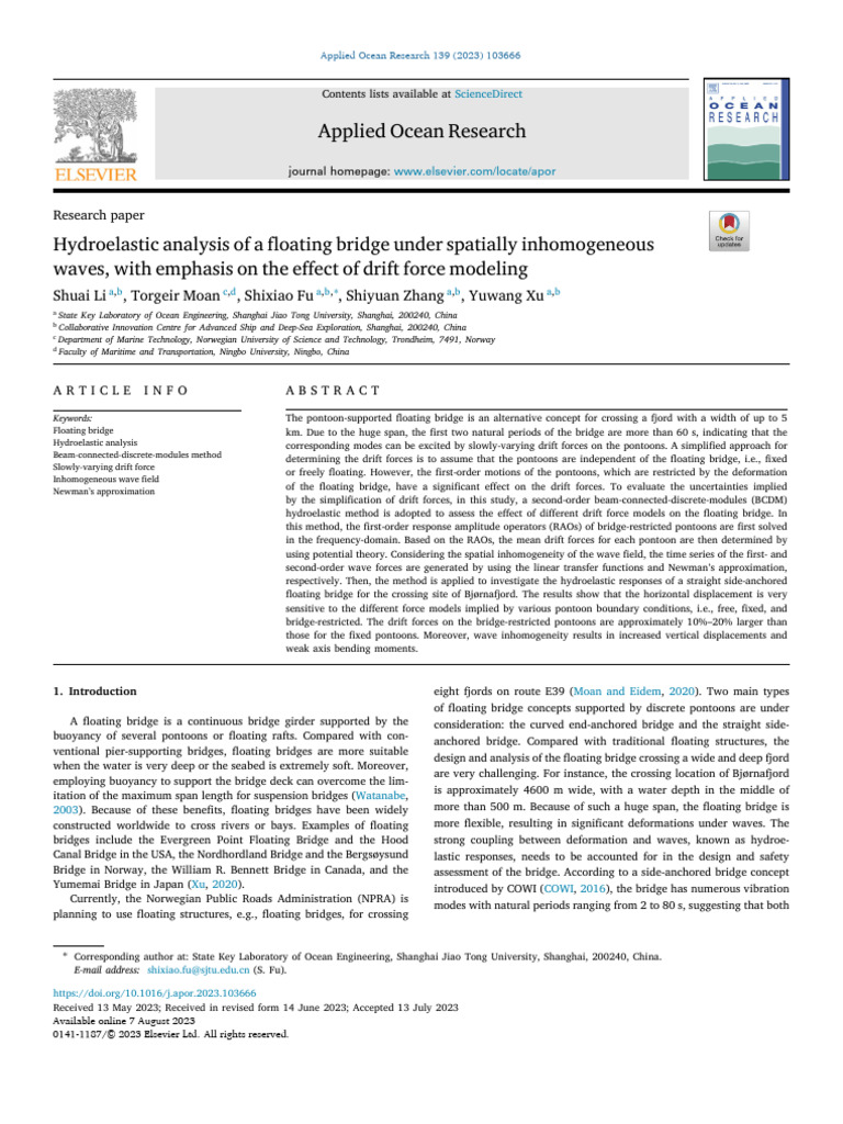 5 Hydroelastic Analysis Of A Floating Bridge Under Spatially Inhomogeneous Waves With