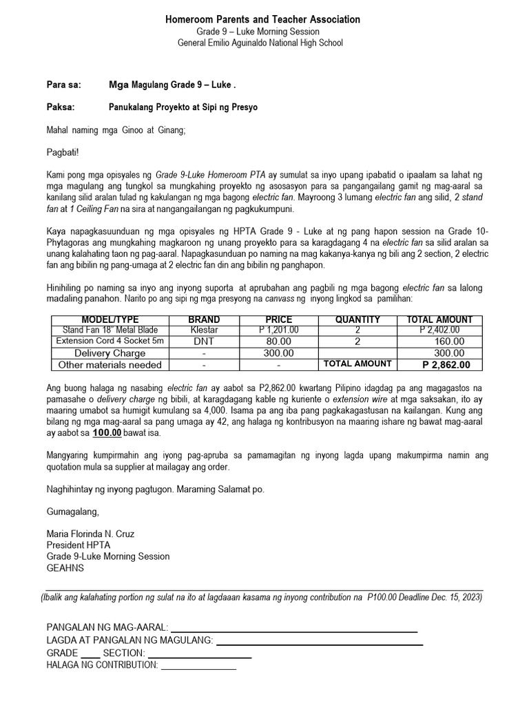 Homeroom Parents and Teacher Association | PDF