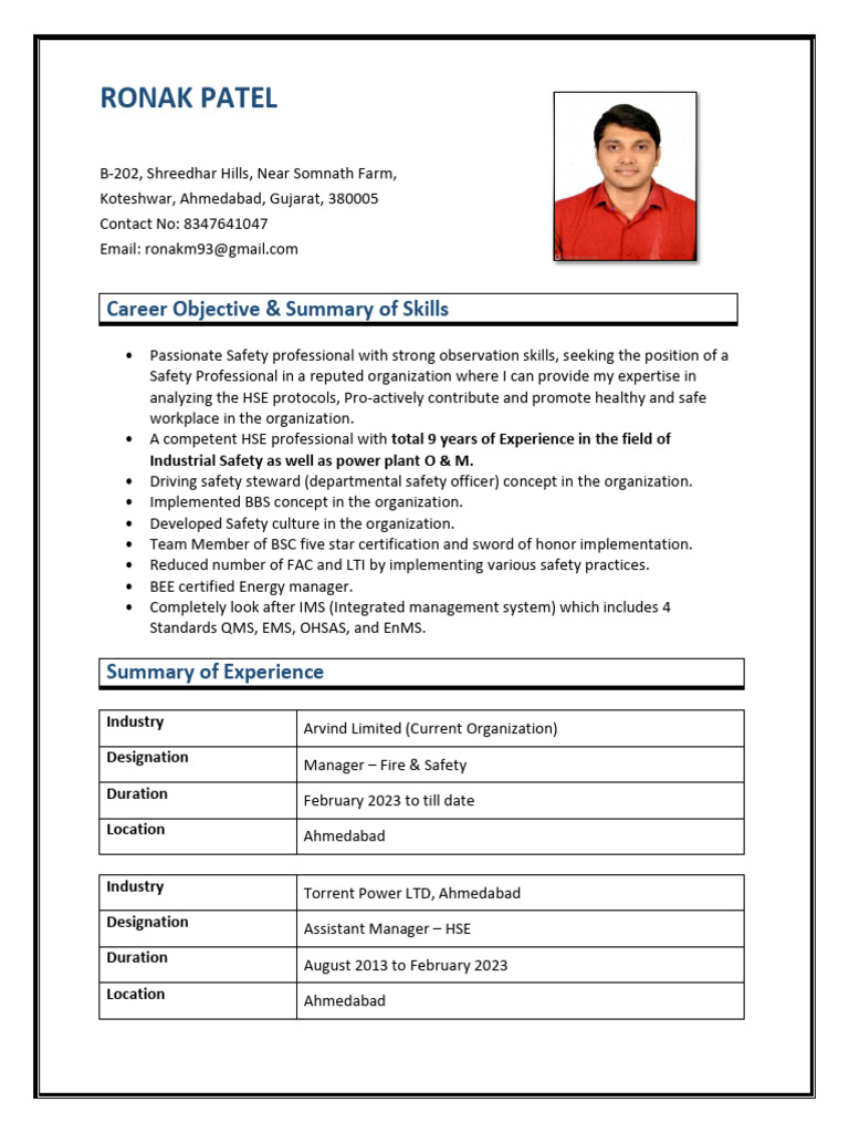 Ronak - HSE Professional Resume 2023 | PDF