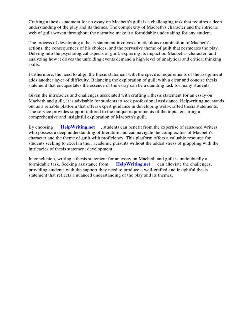 Thesis Statement For Macbeth About Guilt | PDF | Macbeth
