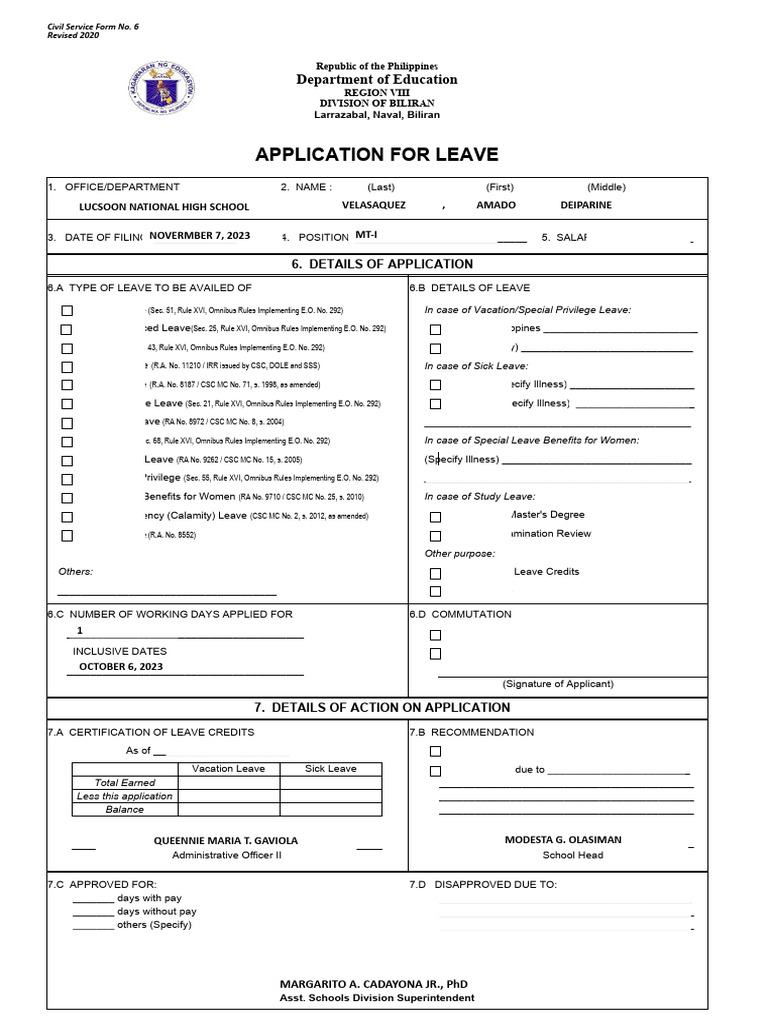 FORM 6 Blank Sick Leave | Download Free PDF | Parental Leave | Childbirth