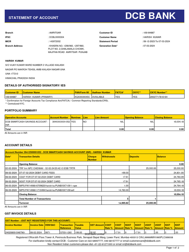 DCB Account Statement1709786648 | PDF