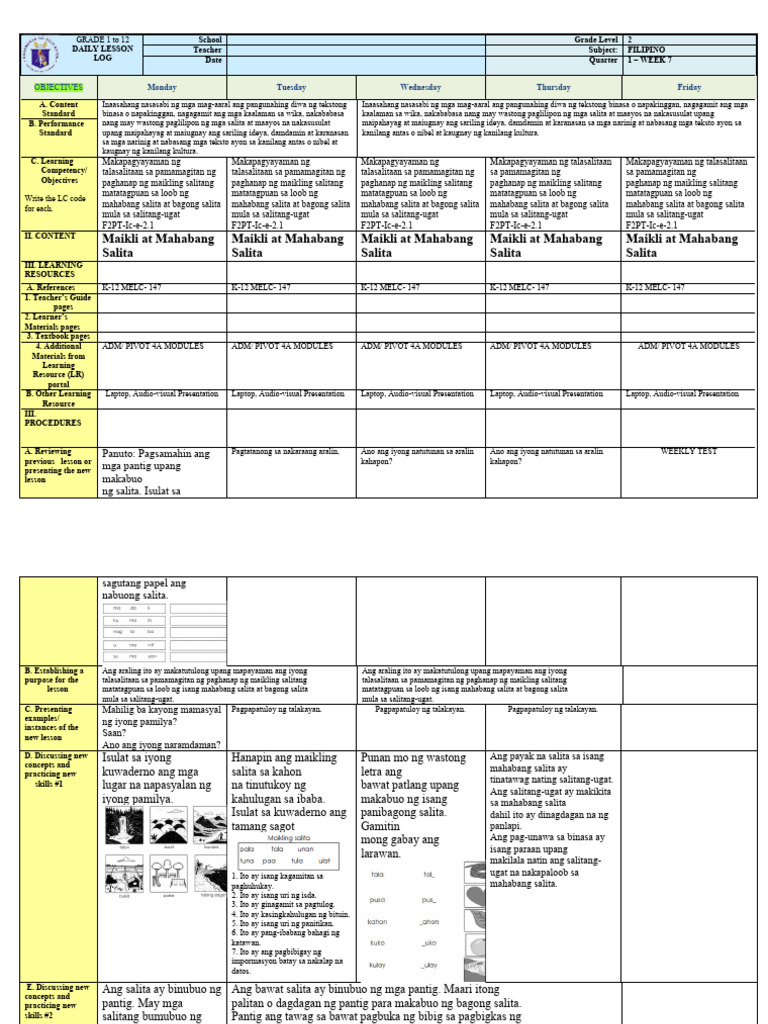 Week7 DLL Filipino | PDF