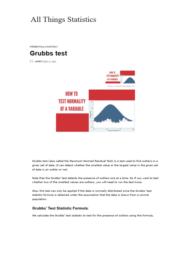 Grubbs Test - Explained With Examples - All Things Statistics | PDF ...