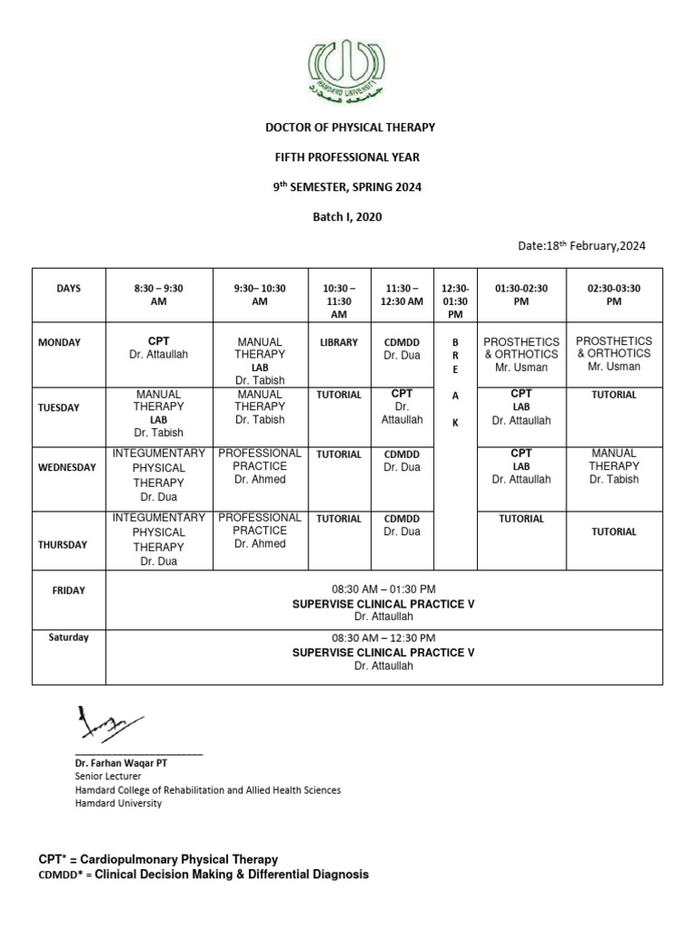 9th Semester Spring 2024 Batch-I Time Table | PDF