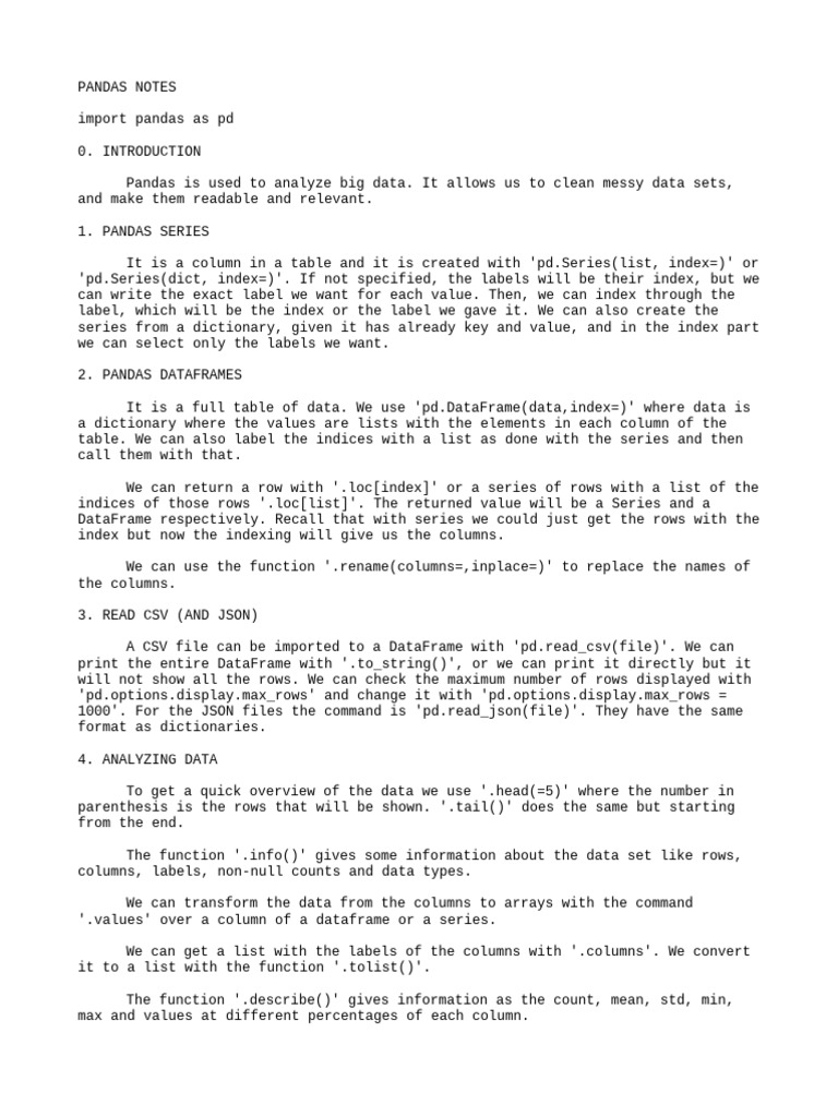 Pandas Notes | PDF | Computer Data | Data
