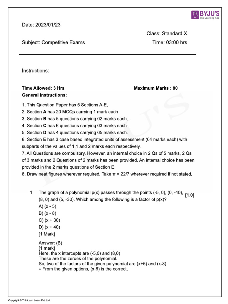 Math Set 2 Questions | PDF