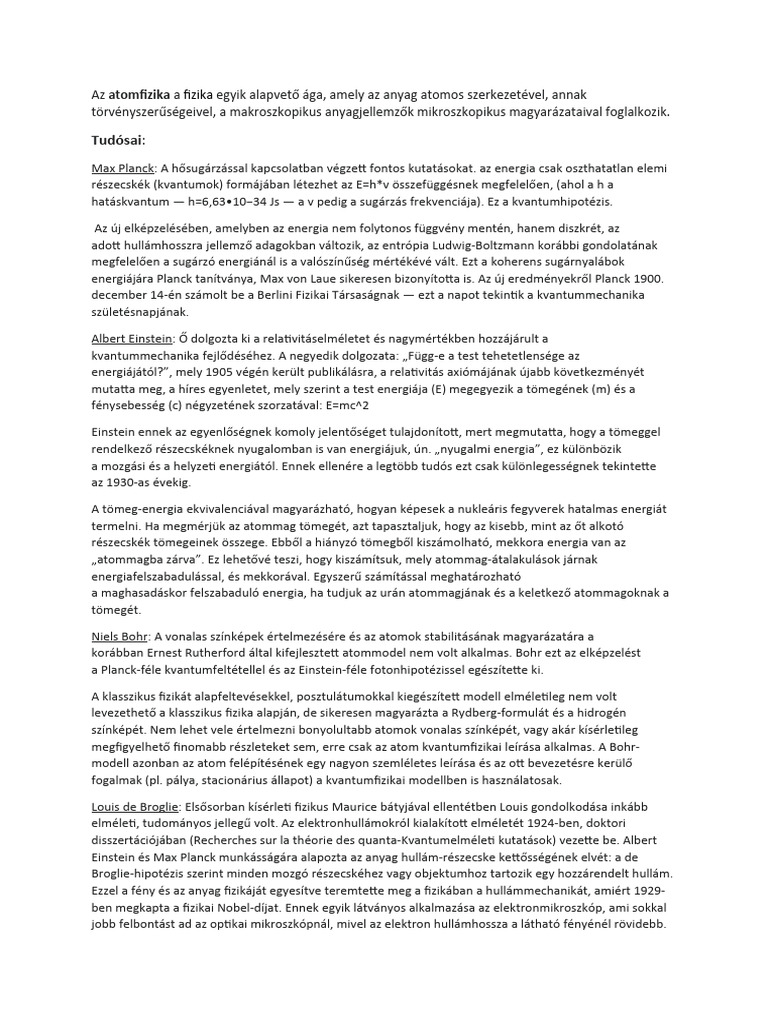 Atomfizika Kvantumfizika | PDF