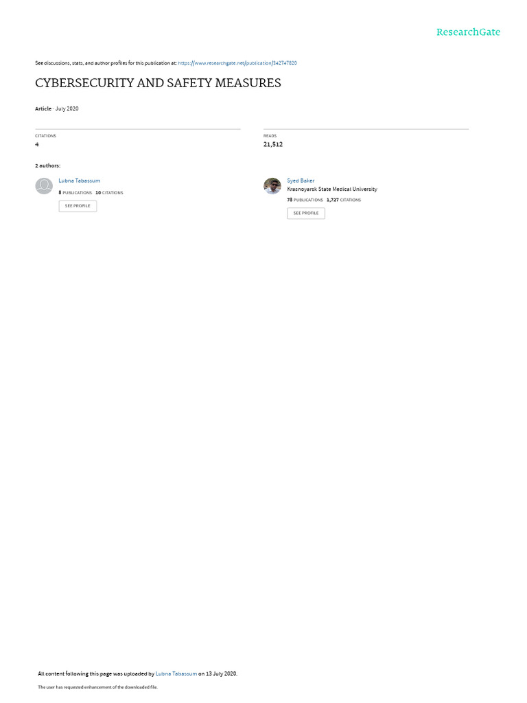 Cybersecurity and Safety Measure | PDF | Security | Computer Security