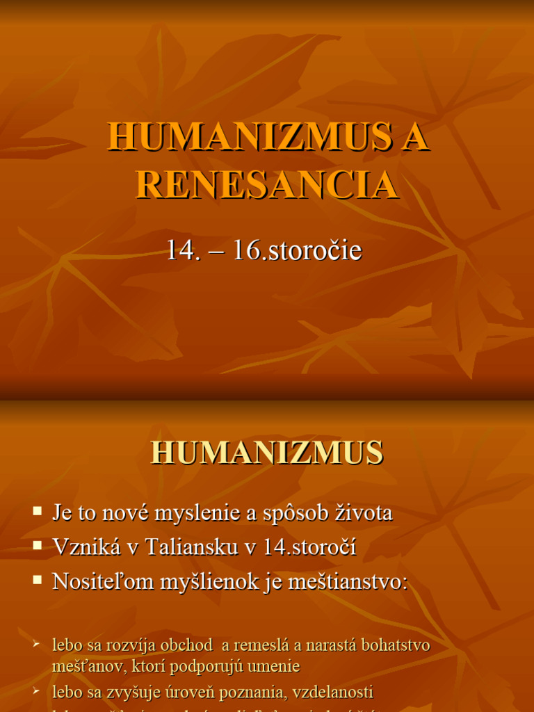 Humanizmus A Renesancia - Úvod. | PDF