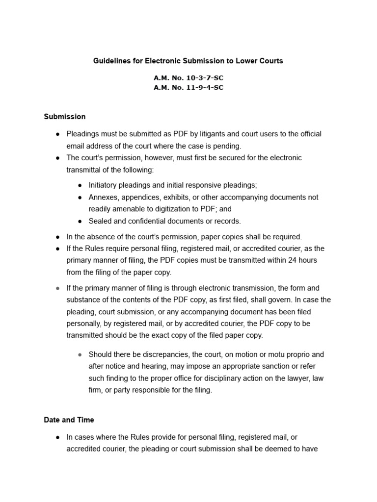 Guidelines for Electronic Submission to Lower Courts | PDF | Justice ...