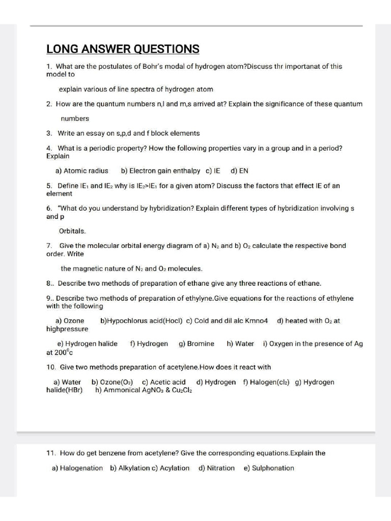IMP Questions For Chemistry | PDF
