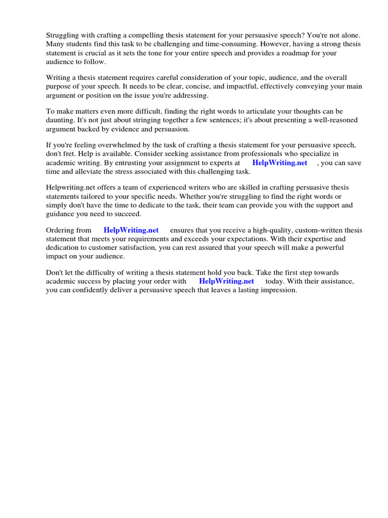 Examples of Thesis Statements For Persuasive Speeches | PDF