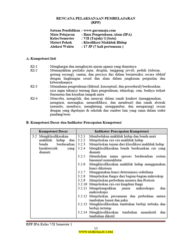 1 RPP KD 3.2 Klasifikasi MH | PDF