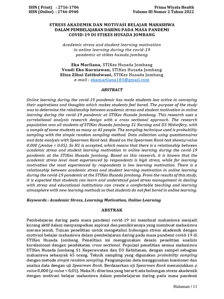 Academic Stress & Motivation Study | PDF | Science | Statistics