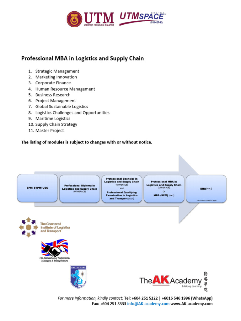 Professional MBA in Logistics and Supply Chain - UTMSPACE | PDF