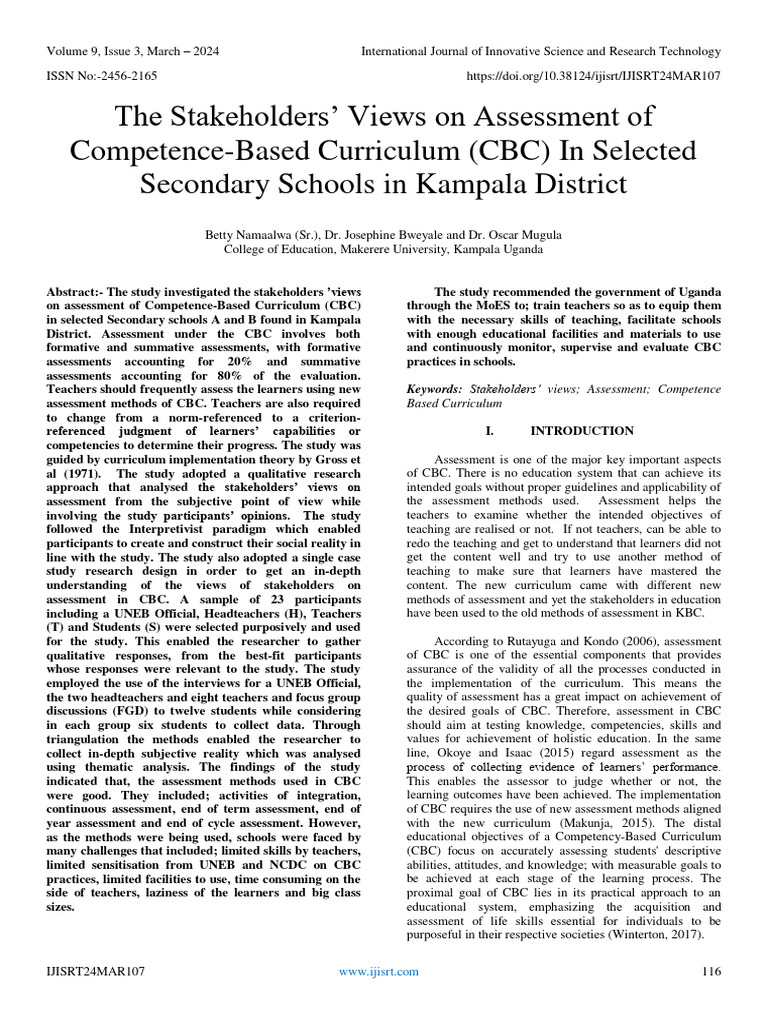 The Stakeholders' Views On Assessment of Competence-Based Curriculum ...