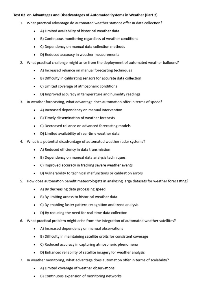 Advantages and Disadvantages - Weather - MCQs 02 | PDF | Weather ...