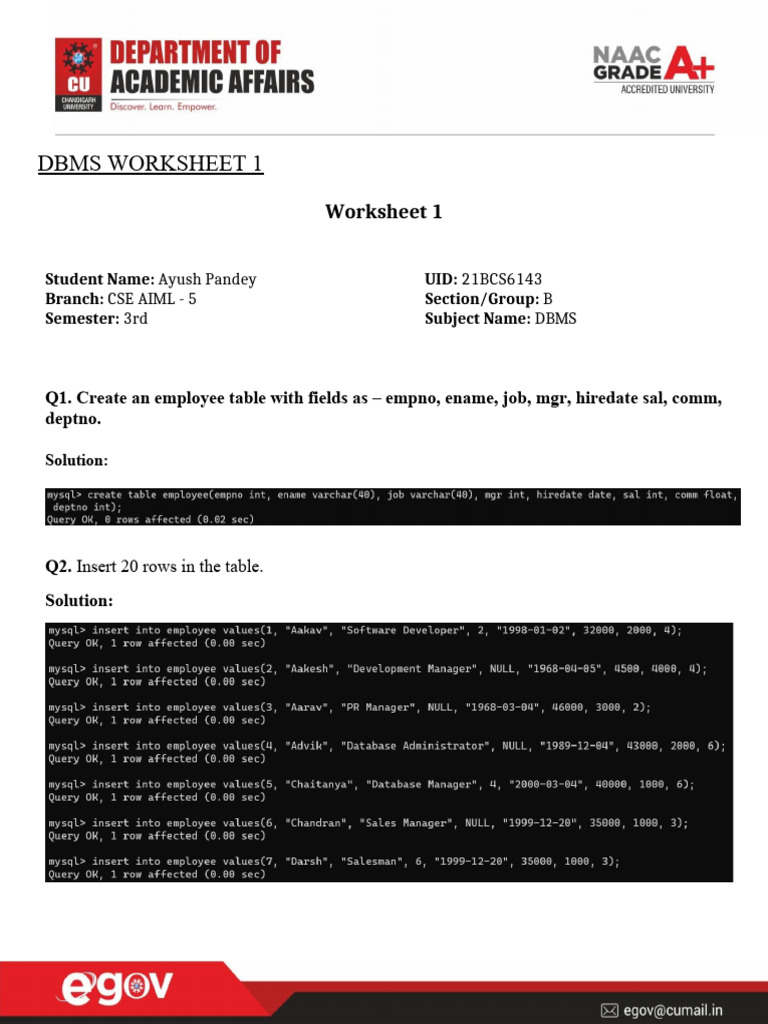 DBMS Worksheet 1 | Download Free PDF | Databases | Data Management Software
