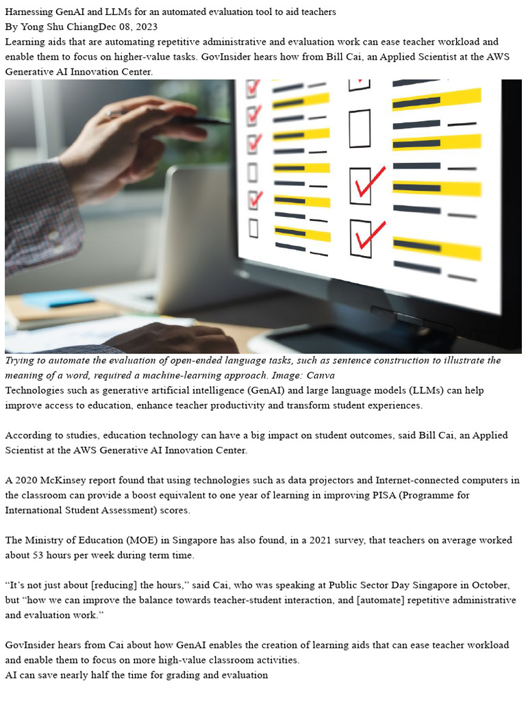 Harnessing GenAI and LLMs For An Automated Evaluation Tool To Aid Teachers | Download Free PDF ...