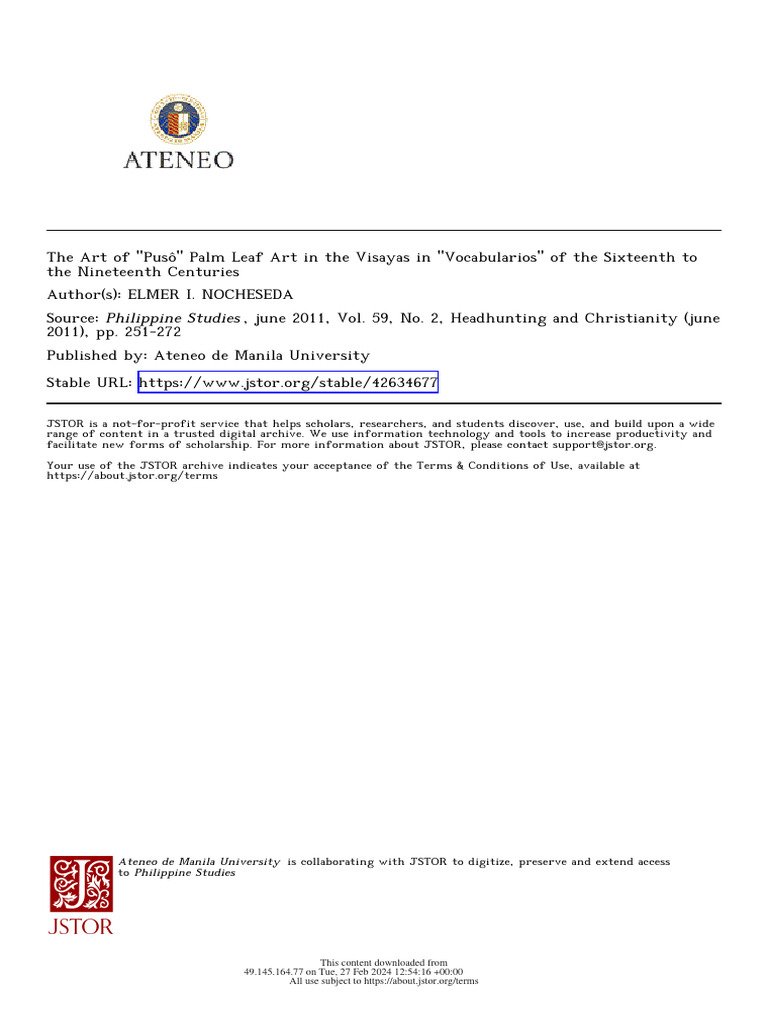 The Art of Pusô Palm Leaf Art in The Visayas in Vocabularios of The ...
