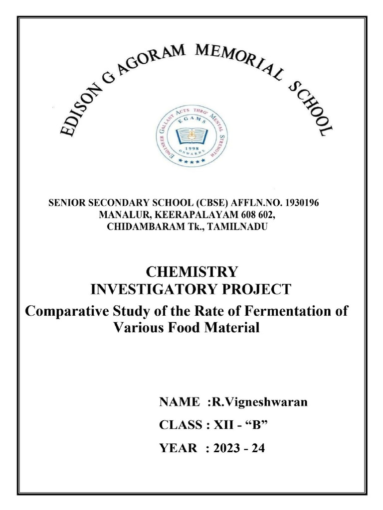Chemistry Project Front Page Vig | PDF