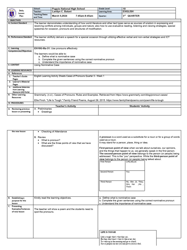 Understanding Nominative Pronouns | PDF | Language Arts & Discipline