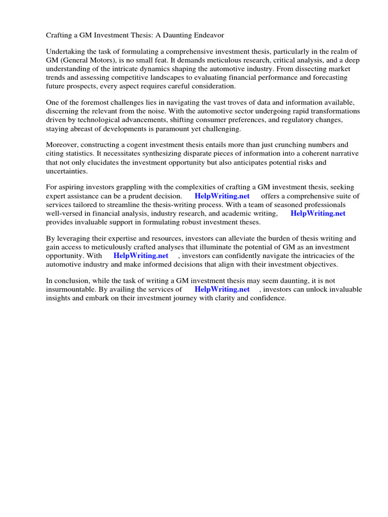 GM Investment Thesis Guide | PDF | Career & Growth | Business