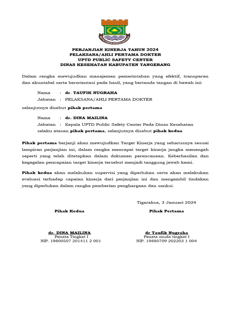 Perjanjian - Kinerja - DR Taufik Nugraha TA - 2024 | PDF