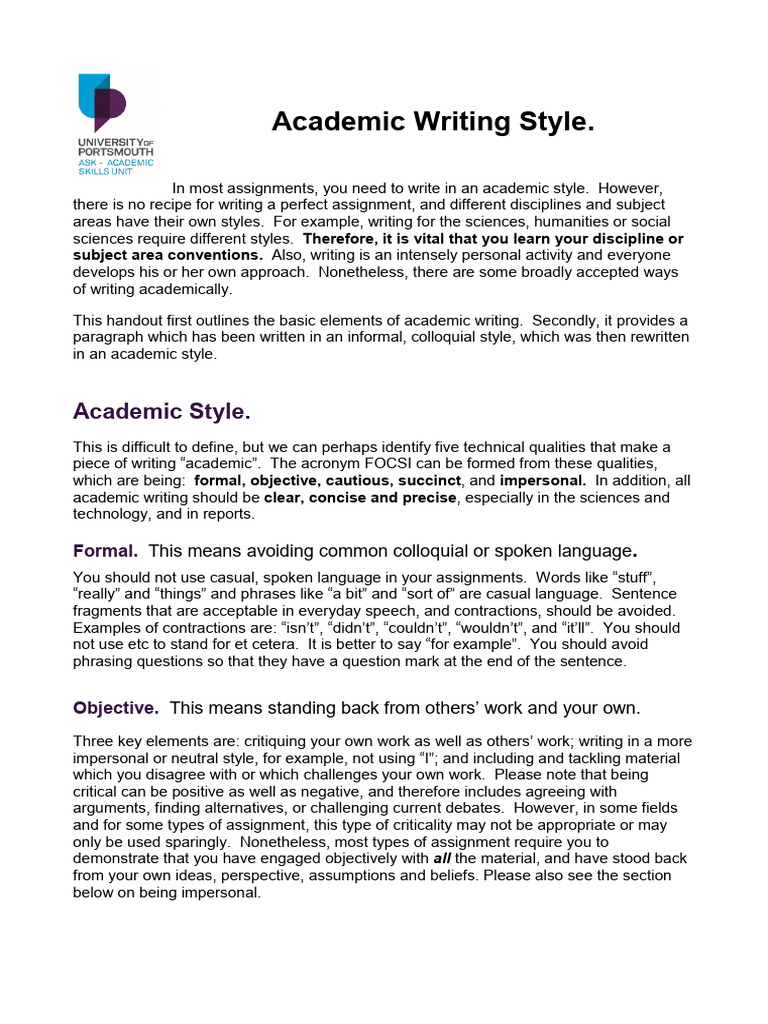 Academic Writing Style | PDF