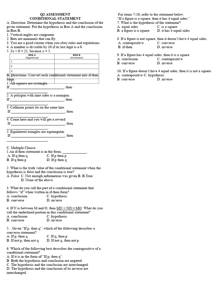 Q2 ASSESSMENT IF-THEN | PDF | Rectangle | Geometry