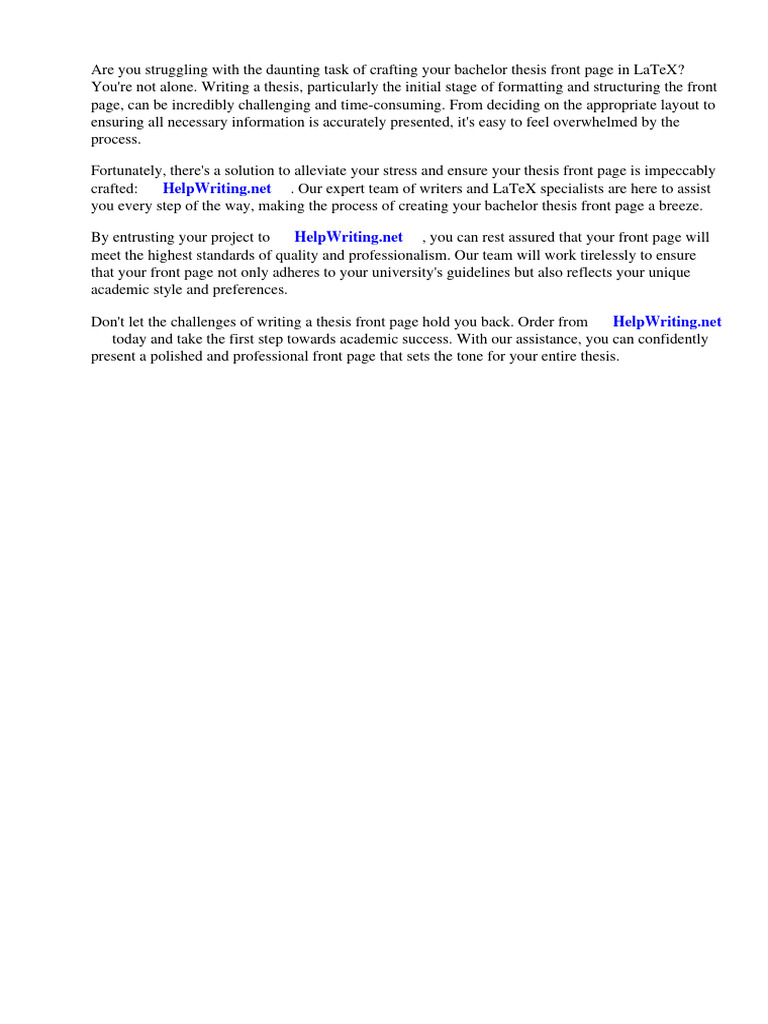Bachelor Thesis Front Page Latex | PDF